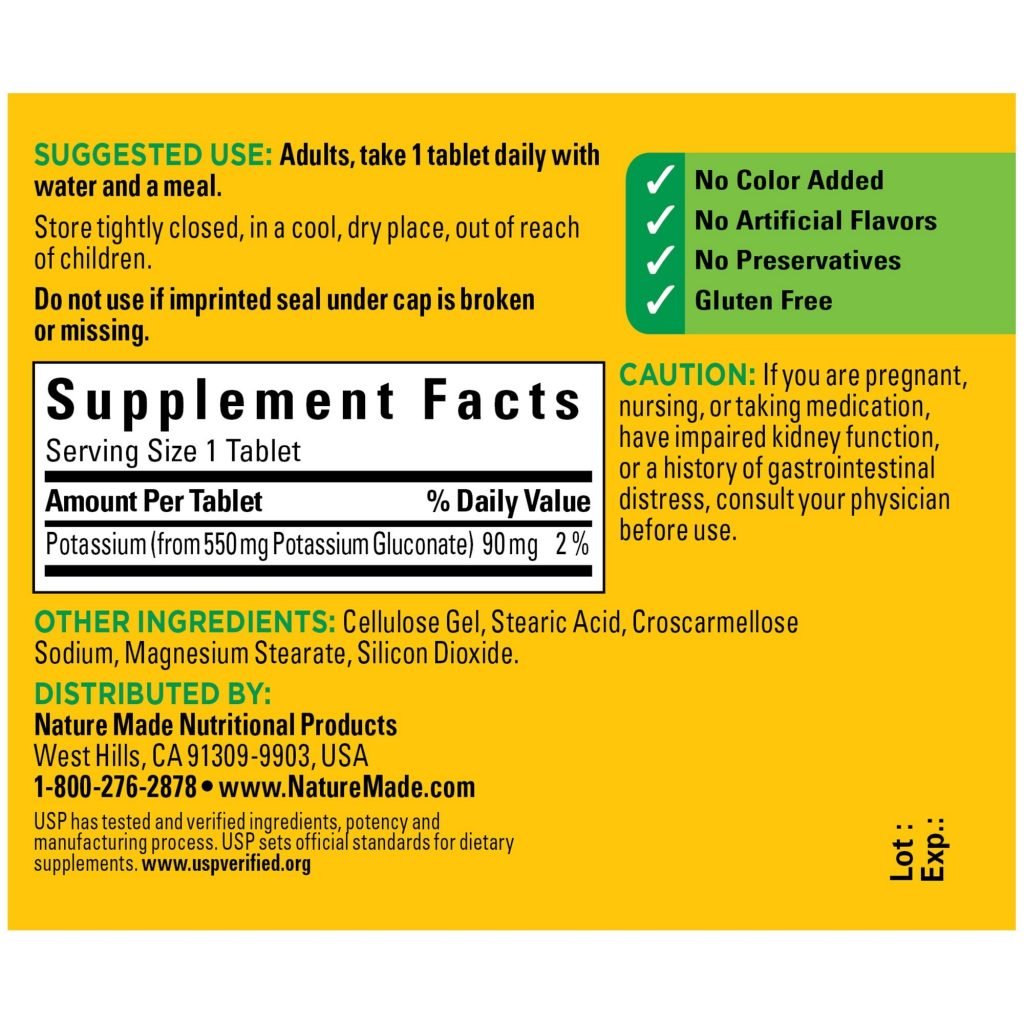 Nature Made Potassium Gluconate 550mg 100 Tablets • UK Direct BD